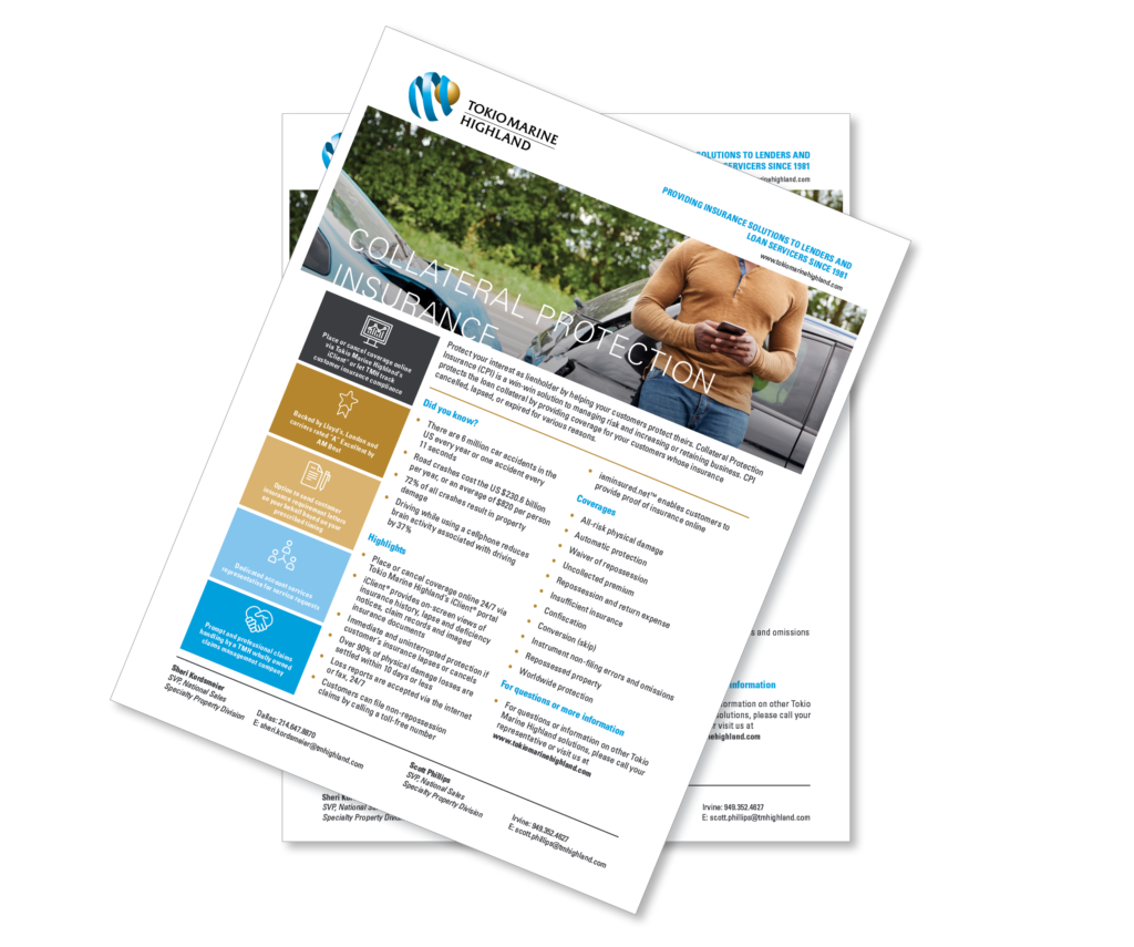 Auto Insurance - Collateral Protection Insurance | Tokio Marine Highland